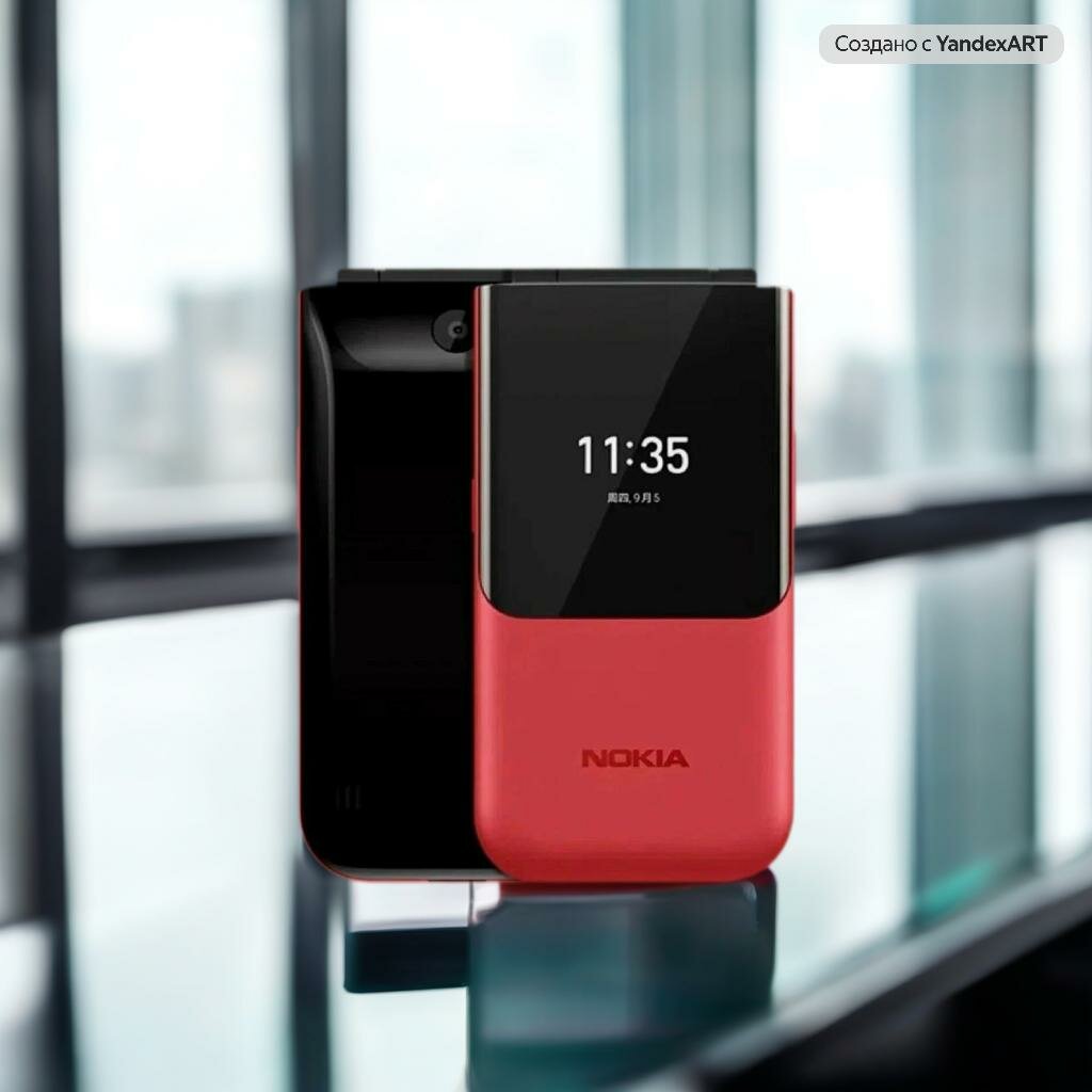 Телефон кнопочный Nokia 2720 Flip, раскладной, Bluetooth, SIM 2, 2 экрана Красный