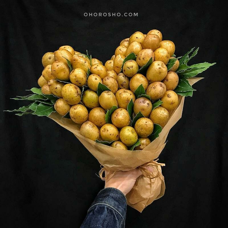 Сердце белоруса- мужской овощной букет из картофеля беби с лавром очень хорошо