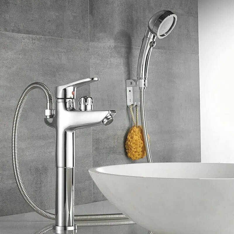 Высокий душевой смеситель 28 см с усиленной лейкой, 1.5 м шлангом и ABS-креплением полный комплект