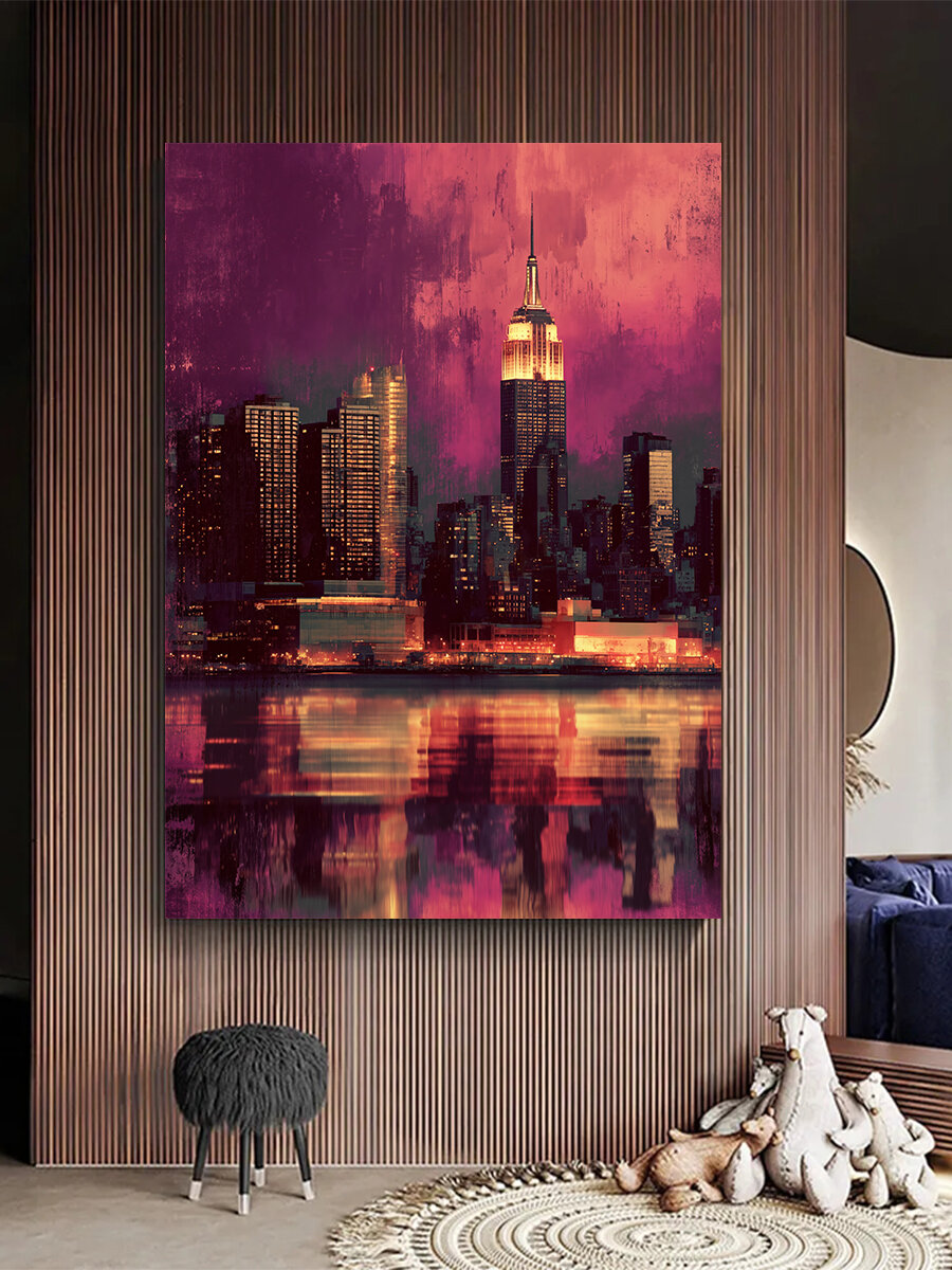 Интерьерная картина на стену вертикальная - "Город / Пейзаж / Небоскребы" , 60х80 см.