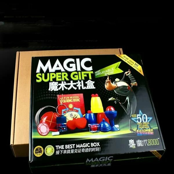 Большой Набор Фокусов Magic Super Gift, 100 фокусов, с реквизитом из набора и из подручных средств (QR-код с обучением)