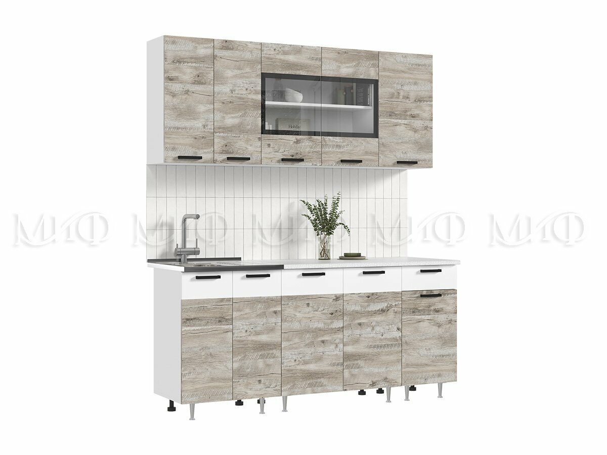 Кухня 180см прямая Рио NEW 1,8м (490) (Юкон/Белый, Белый (Антарес))