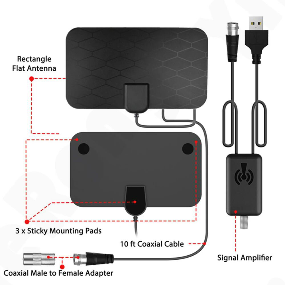 Комнатная цифровая HDTV антенна 4K 1080P для DVB-T2 с высоким коэффициентом усиления HD VHF UHF с усилителем-приемником