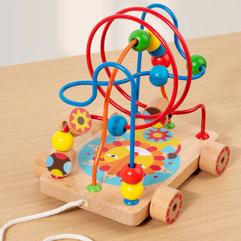 Деревянная монтессори игрушка с бусиновой лестницей и трассой для малышей для развития мелкой моторики и координации рук и глаз