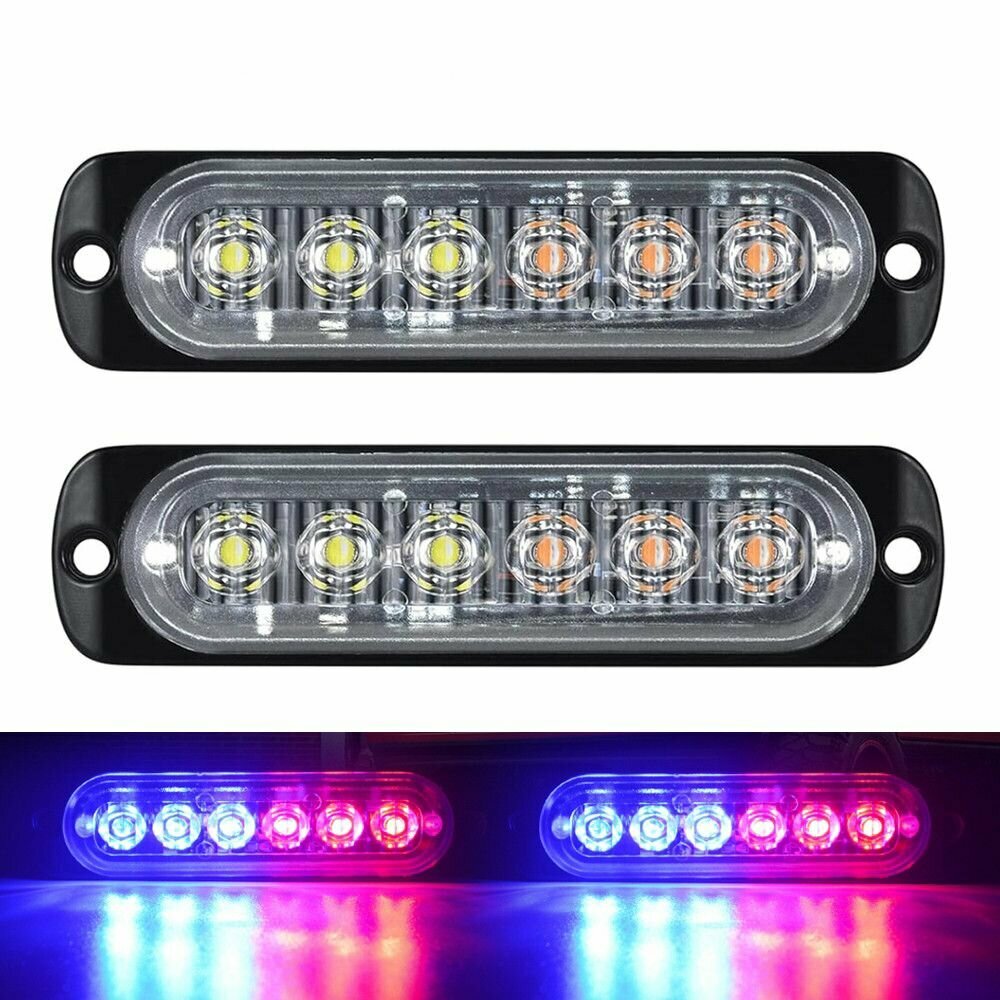 2ШТ Стробоскоп для авто / проблесковый маяк / 6 LED 12-24V Белый