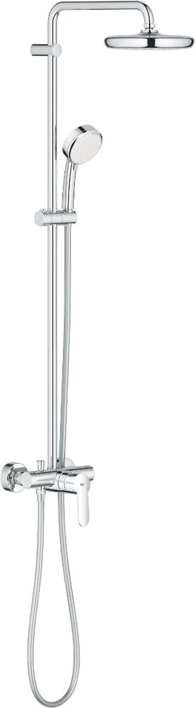 Душевая стойка Grohe Tempesta Cosmopolitan 26224001 со смесителем, хром, глянцевая, с тропическим душем, с лейкой, душевая система, латунная, рычаг сбоку