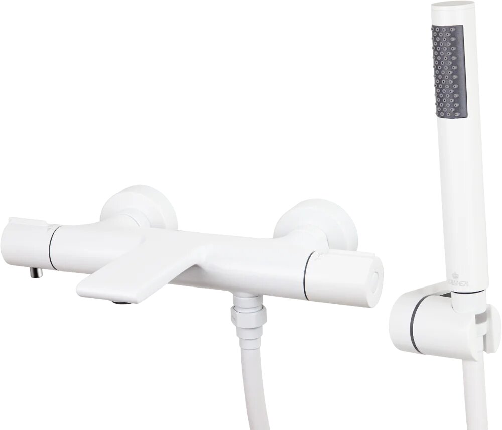 Термостатический смеситель Kaiser Serio 05322-4 с душевым гарнитуром, настенный, белый, матовый, латунный