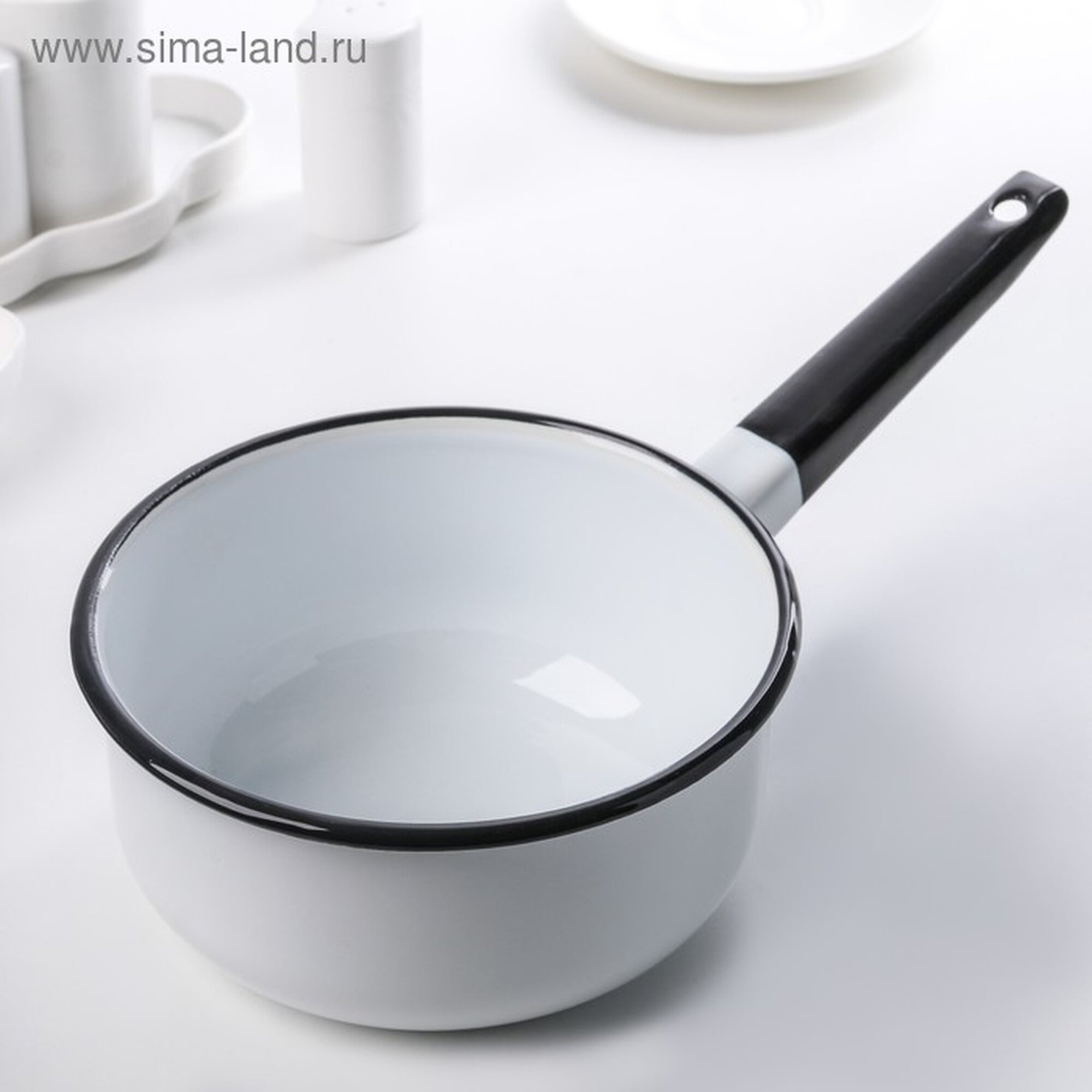 Ковш Сибирские товары, эмалированная сталь, 1.5 л, белый/черный