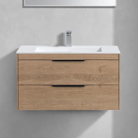 Тумба с раковиной Vincea Chiara 2D подвесная, 80 см, светлое дерево, матовая, из ЛДСП, с ящиками, раковина для ванной, из искусственного камня, прямоугольная, лофт