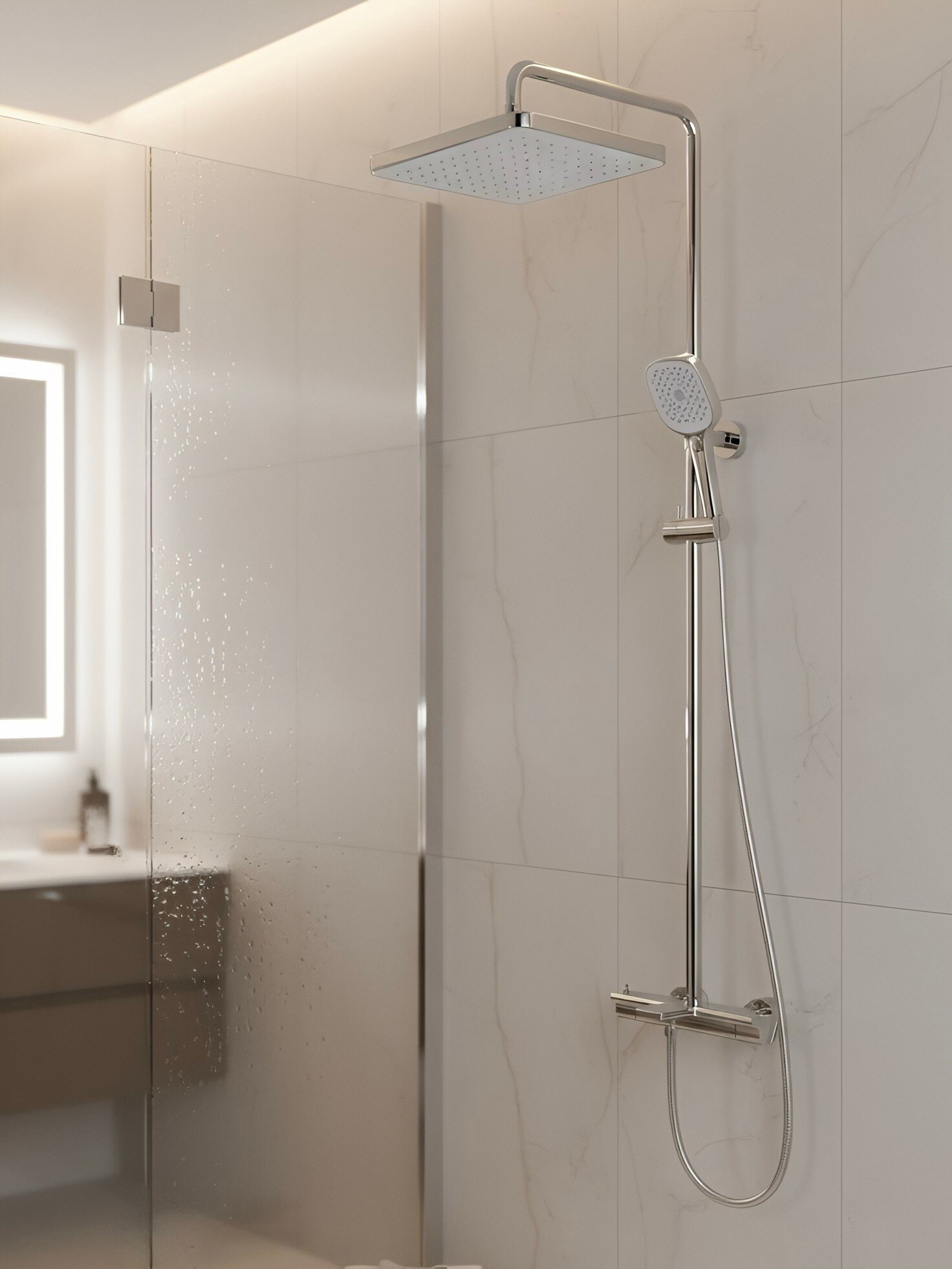 Душевая система с тропическим душем и смесителем с термостатом