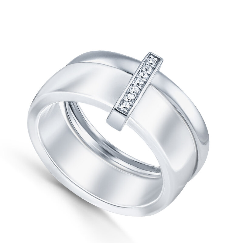 Кольцо, серебро, 925 проба, керамика, фианит