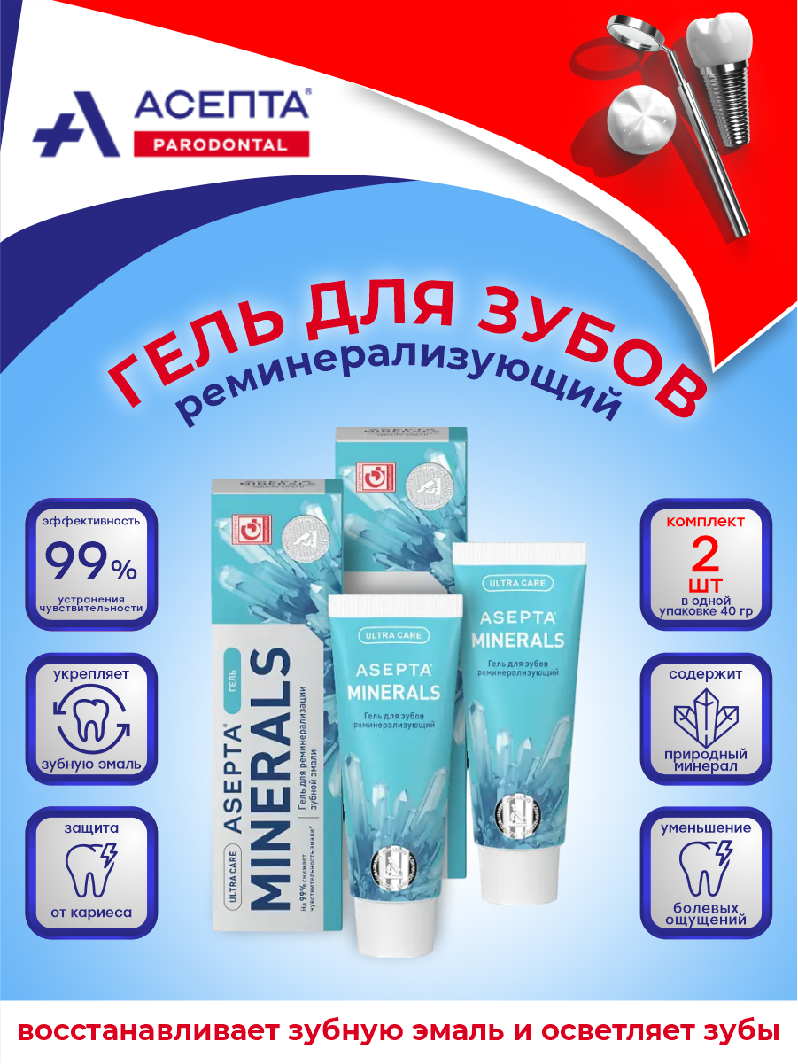 Гель для зубов асепта реминерализующий 40 гр. х 2 шт.