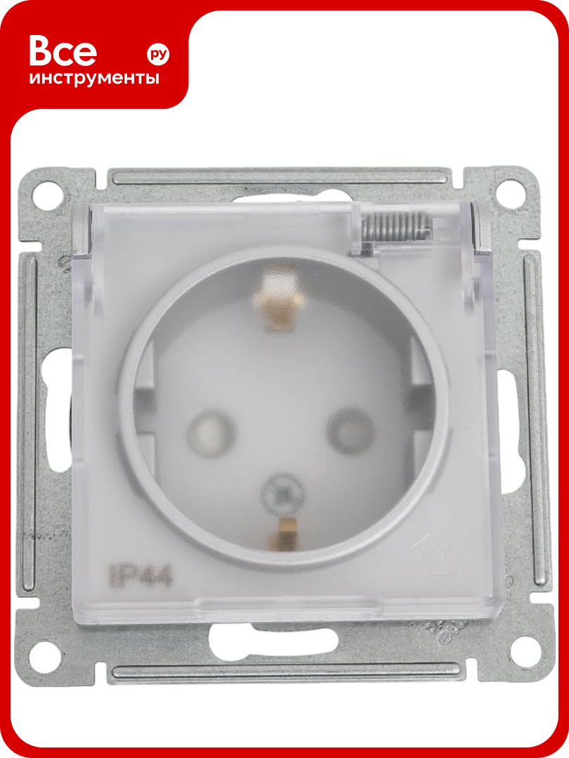 Розетка механизм Systeme Electric AtlasDesign Aqua 16А IP44 с заземлением защитные шторки с прозрачная крышкой алюминий SE ATN440346