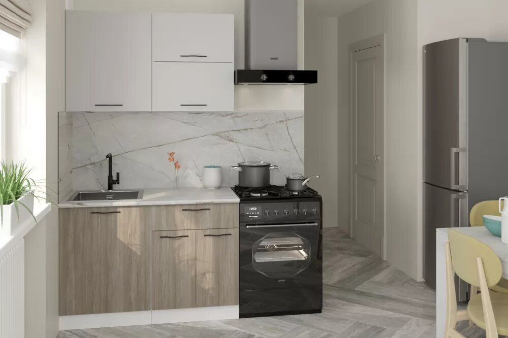 Кухонный гарнитур Герда Парма лайт 1200 мм, каркас ЛДСП, фасад ЛДСП, Белый/Шиншилла серая/Джарра