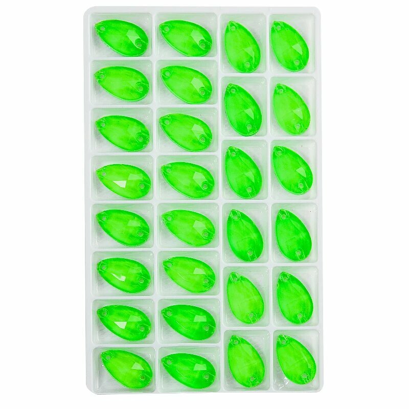 Стразы стеклянные капли зеленые Emerald Neon 7x12mm, 36шт