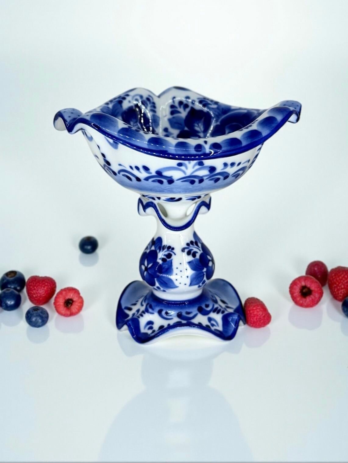 Креманка розетка для варенья "Цветы" 100 мл гжель фарфор ручная работа