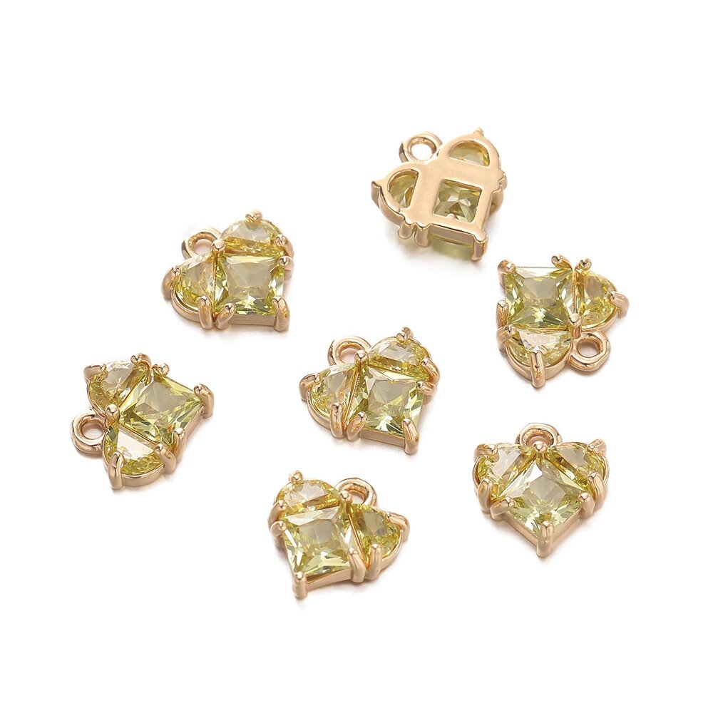 Шармы сердечки из меди с цирконом, Green, 2 шт.