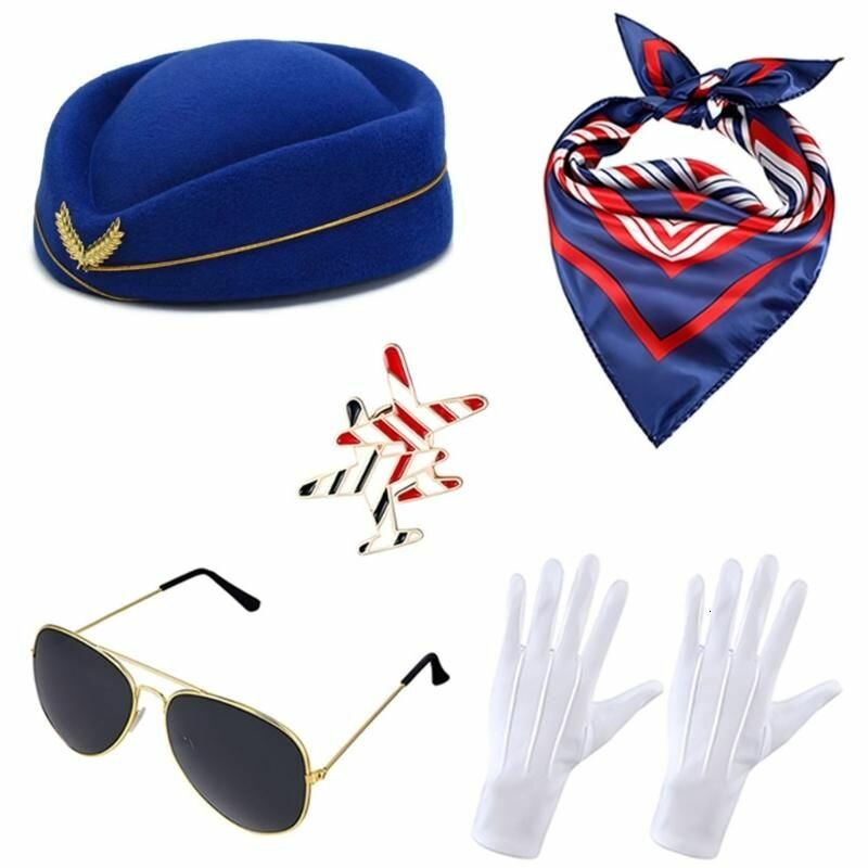 Костюм пилота для косплея, - Синяя стюардесса