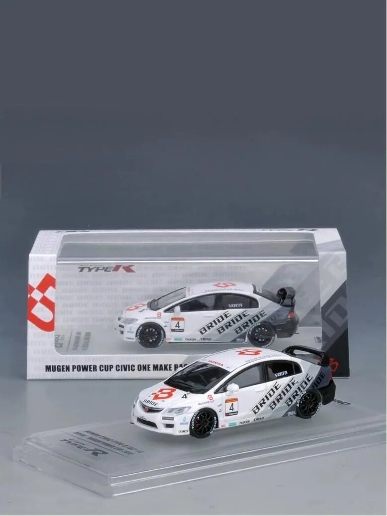 Машинка INNO 1/64 Honda CIVIC TYPE-R FD2#4 Bride Mugen power cup 2012 Die-cast Alloy Car Model Collection Gift