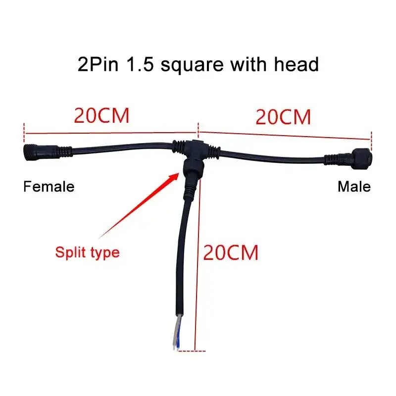 Наружная Т-образная световая строка, 3-сторонний водонепроницаемый разъем, провод для подогрева пола, адаптер, IP68, 2-контактный, 3-контактный, 4-контактный разъем для стыковки кабеля 2pin 1.5 with head