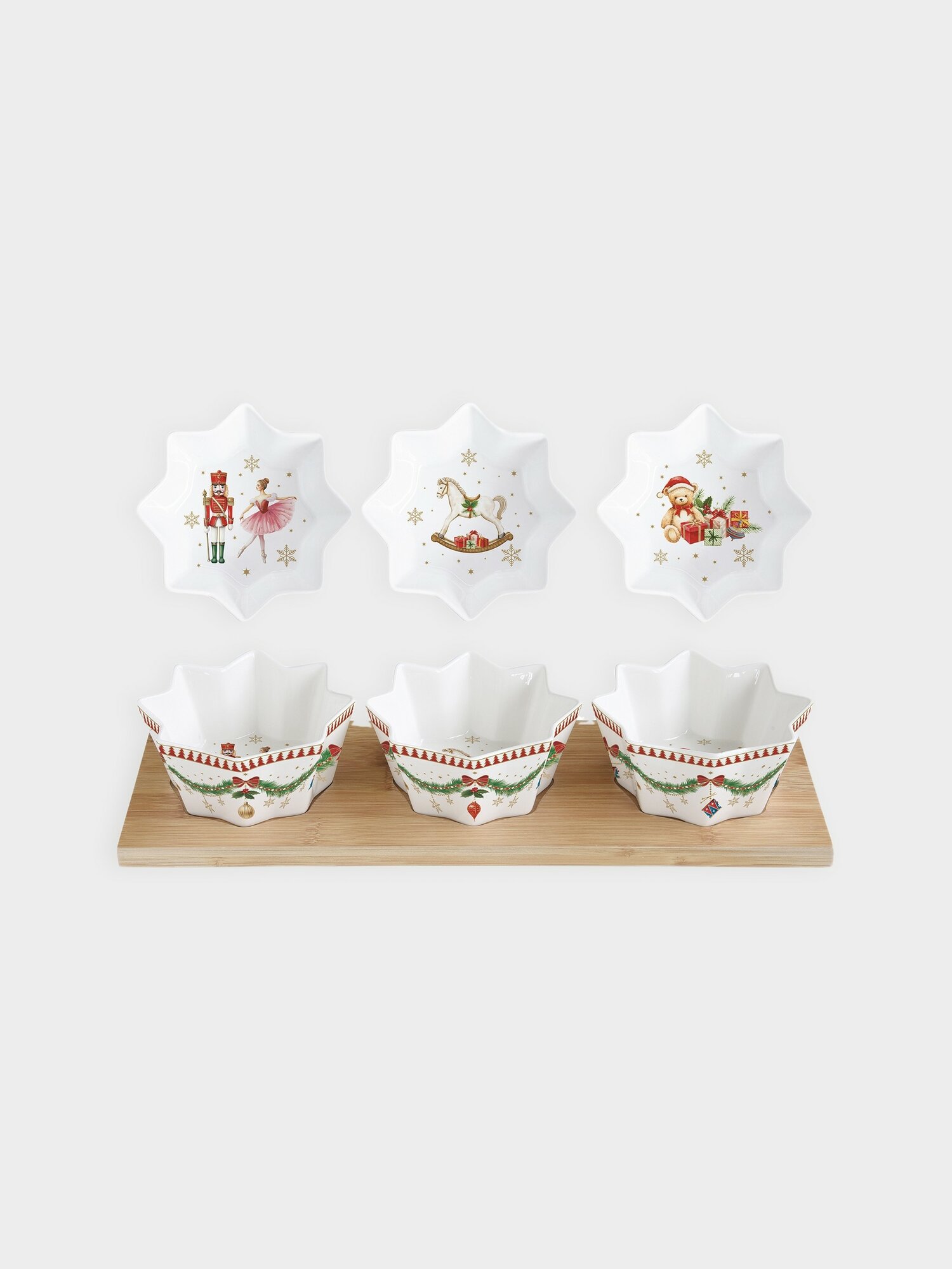 Набор для закусок, 3 пр, на подставке, фарфор P/бамбук, белый, Микс, Magie de Noel (Easy Life)