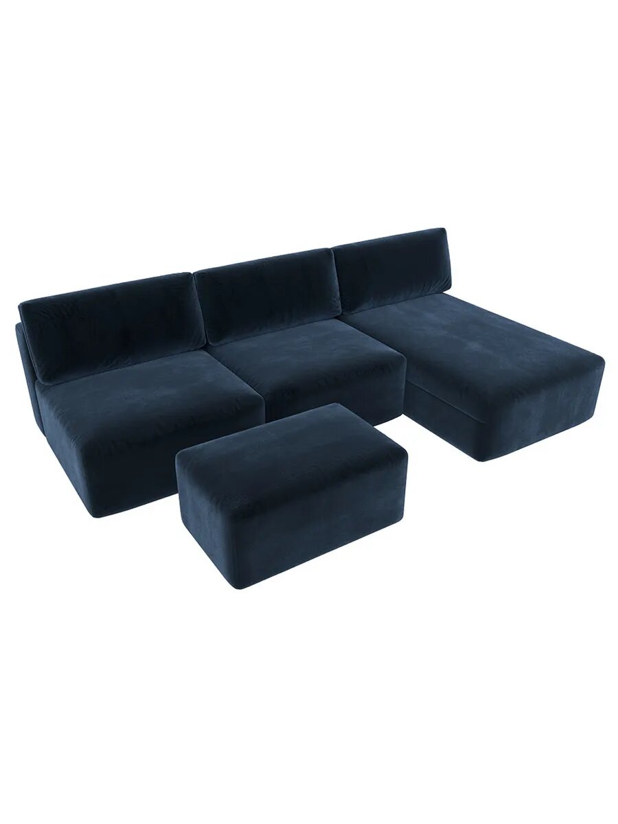 Диван угловой с пуфом из модульного набора Лего, с ящиком для белья, велюр