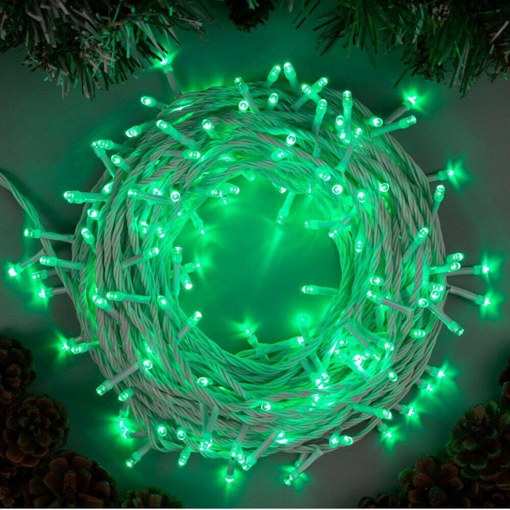 Гирлянда «Нить» 20 м, IP20, белая нить, 200 LED, свечение зелёное, 8 режимов, 220 В
