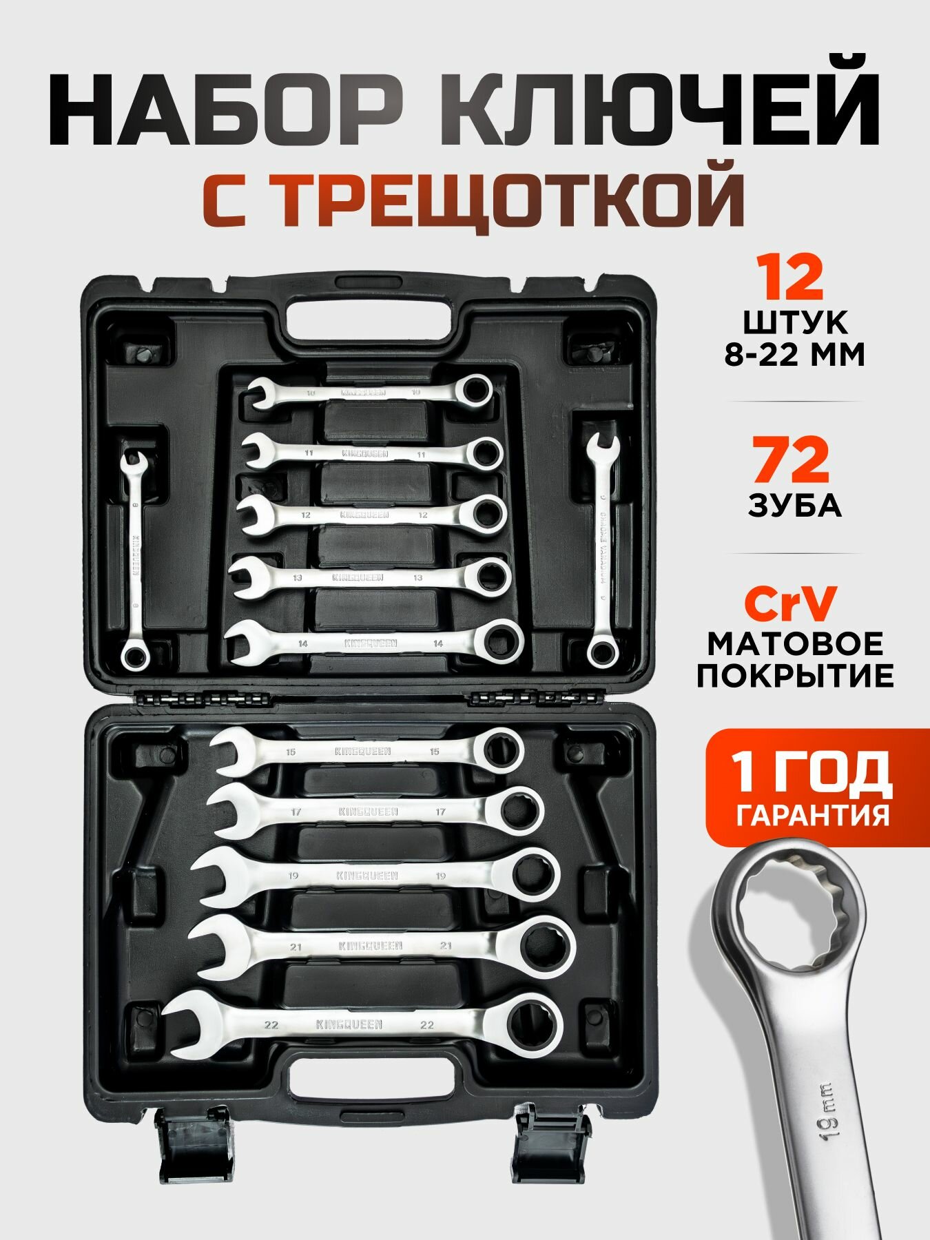 Ключи комбинированные со встроенной трещоткой 8-22 мм.