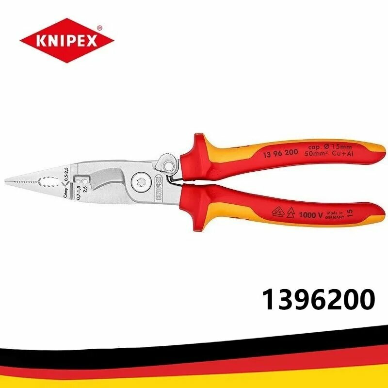 KNIPEX 1396200 Плоскогубцы для электрика с зубчатым рисунком, ручные плоскогубцы