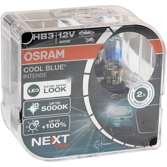 Лампа автомобильная Osram Cool Blue Intense NextGen HB3/9005 60W P20d+100% до 5000K 12V, 2шт, 9005CBN-HCB