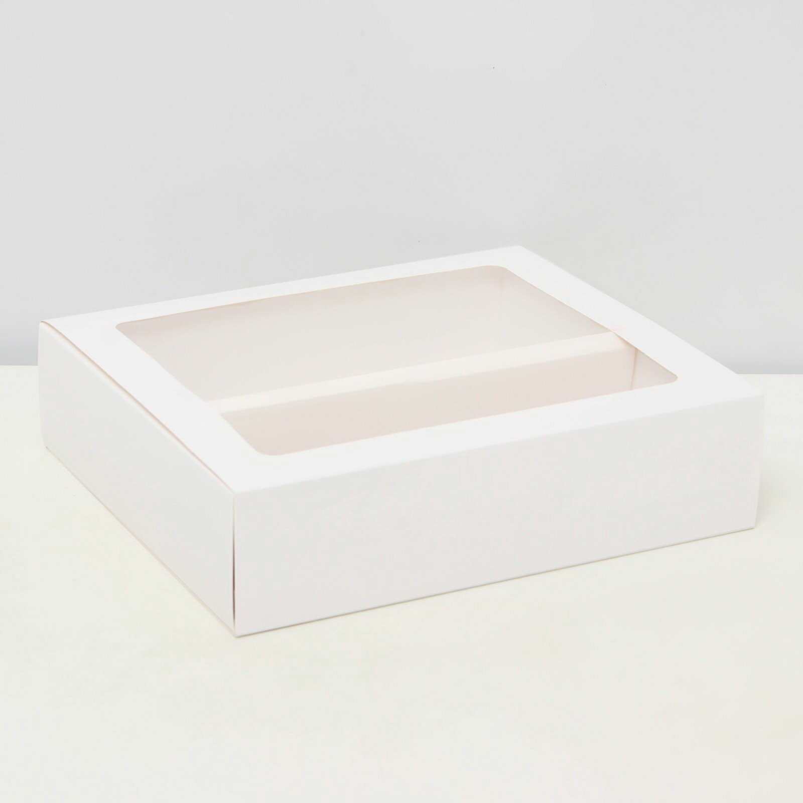 Коробка для кондитерских изделий, с окном, белая, 22.1x25.5x6.5