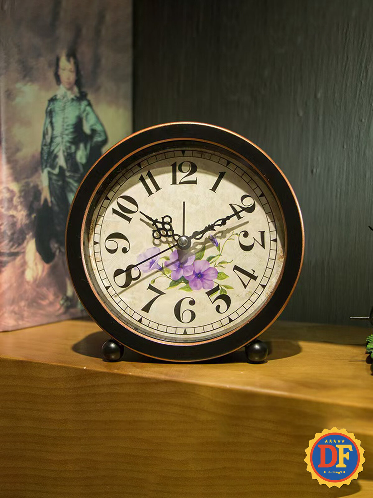 Настольный будильник MyPads "Ретро", электронный, круглый, 10 см, коричневый