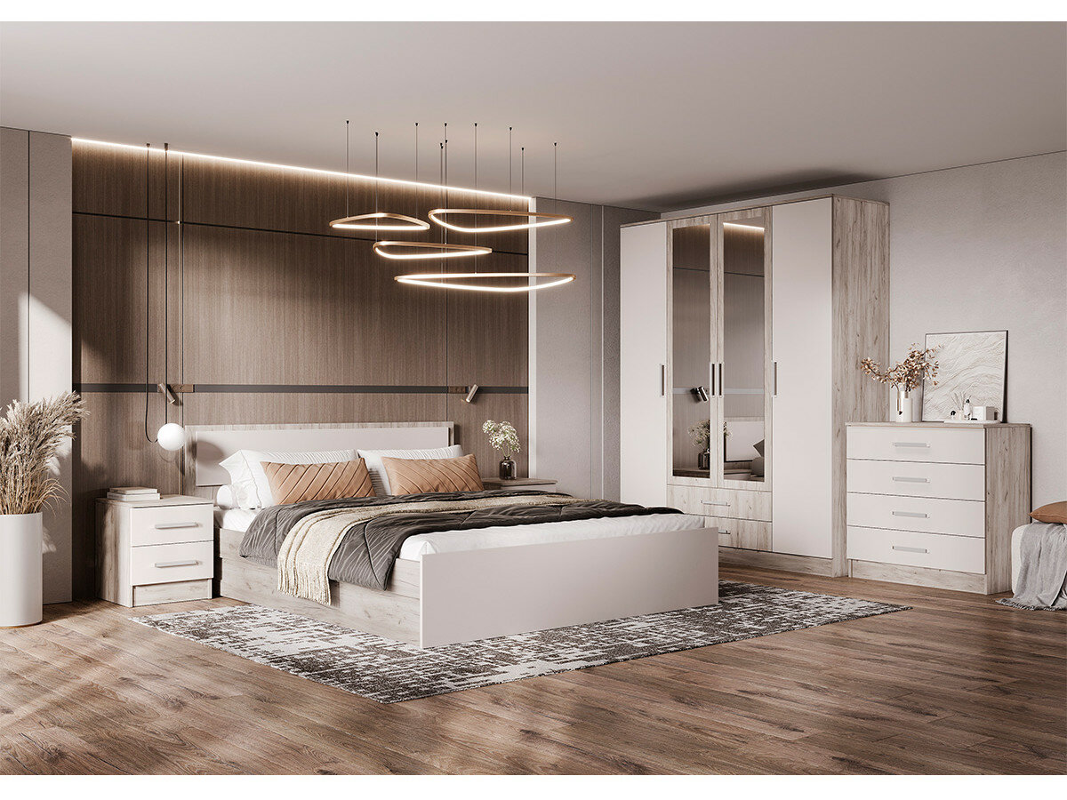 Модульная спальня, лаконичный дизайн, Дуб крафт серый/Кашемир