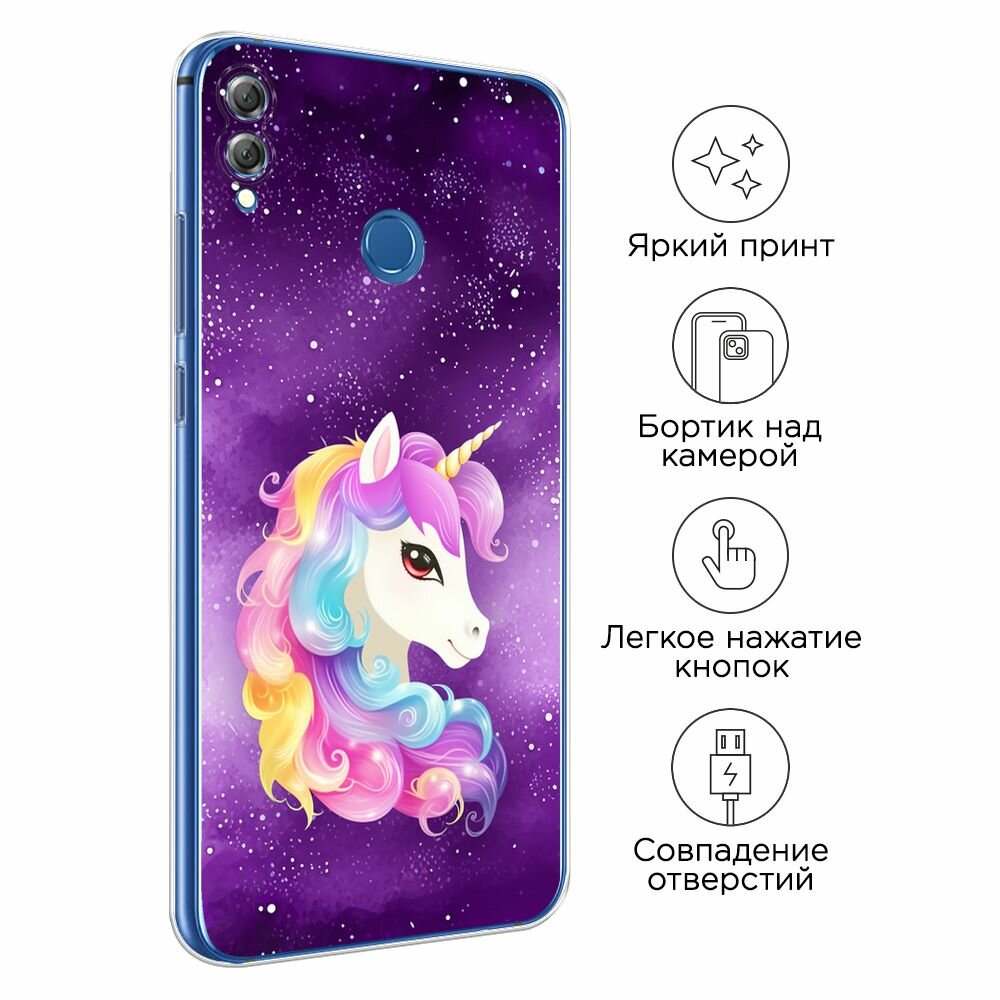 Силиконовый чехол на Honor 8X / Хонор 8Х с принтом "Кудрявый единорог" — фото 1