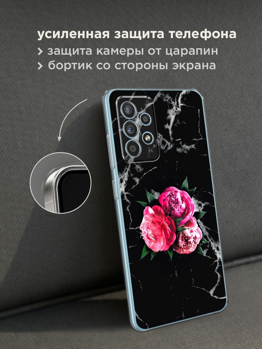 Чехол на Samsung Galaxy A52/A52s / Самсунг Галакси А52/A52s с принтом "Букет на черном мраморе" — фото 1