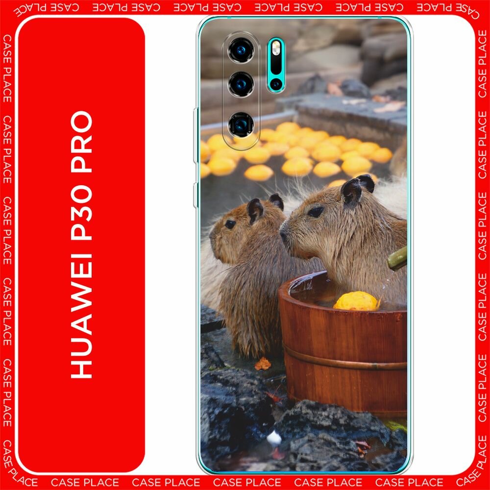 Чехол на Huawei P30 Pro / Хуавей П30 Про с принтом "Капибары отмокают"