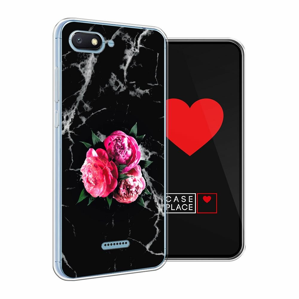 Чехол на Xiaomi Redmi 6A / Сяоми Редми 6А с принтом "Букет на черном мраморе" — фото 1