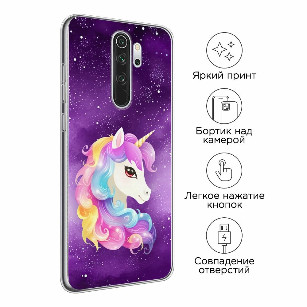 Чехол на Xiaomi Redmi Note 8 Pro / Сяоми Редми Нот 8 Про с принтом "Кудрявый единорог" — фото 1