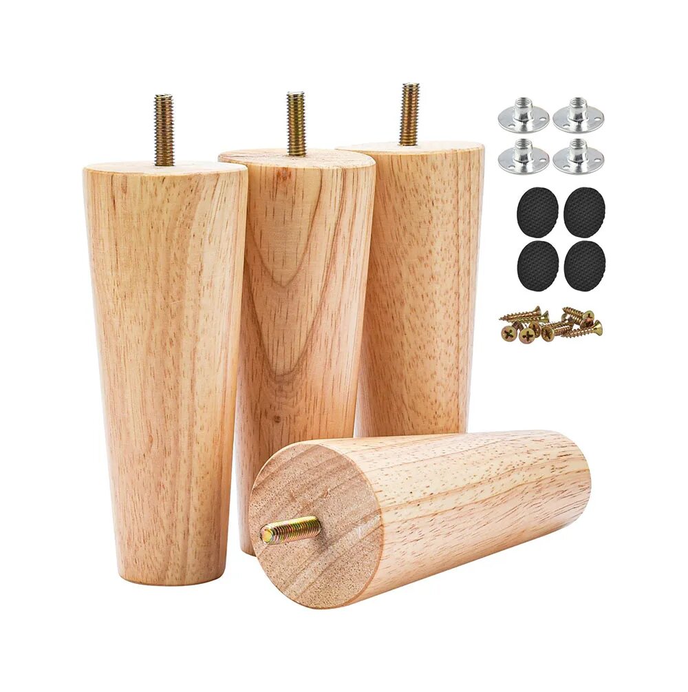 4 шт, ножки для мебели из дуба, 15 см, винтовые мебельные ножки M8, запасные части для шкафа, дивана, комода, стула, османского стола, Straight cone 15CM