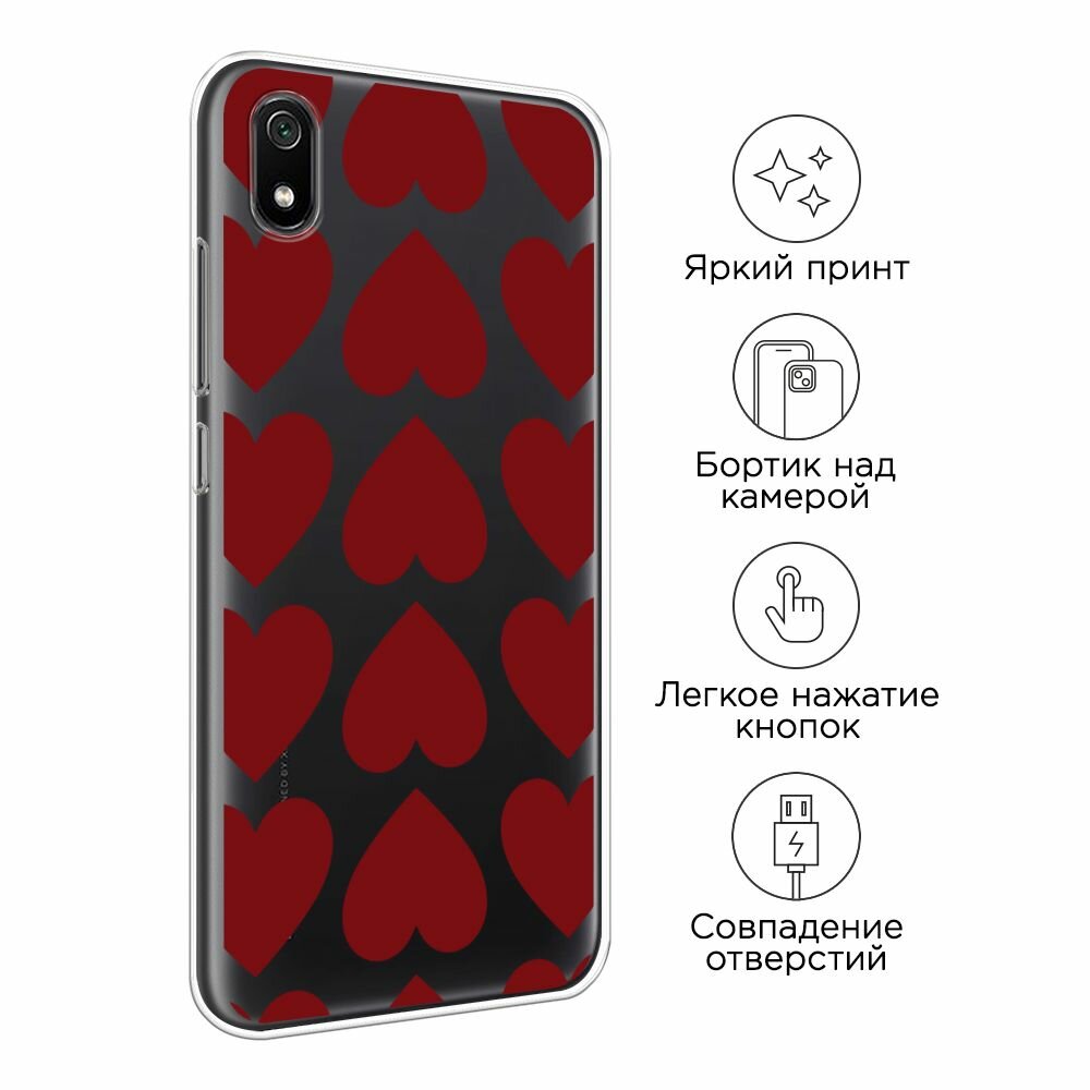 Чехол на Xiaomi Redmi 7A / Сяоми Редми 7А с принтом "Ряды сердечек паттерн - 14 февраля", прозрачный — фото 1