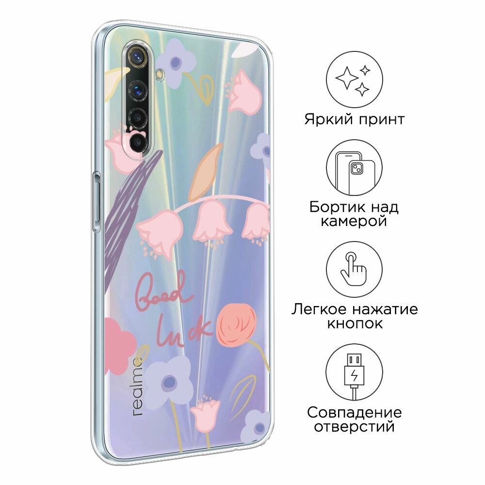Чехол на Realme 6 / Реалми 6 с принтом "Lucky flowers", прозрачный — фото 1