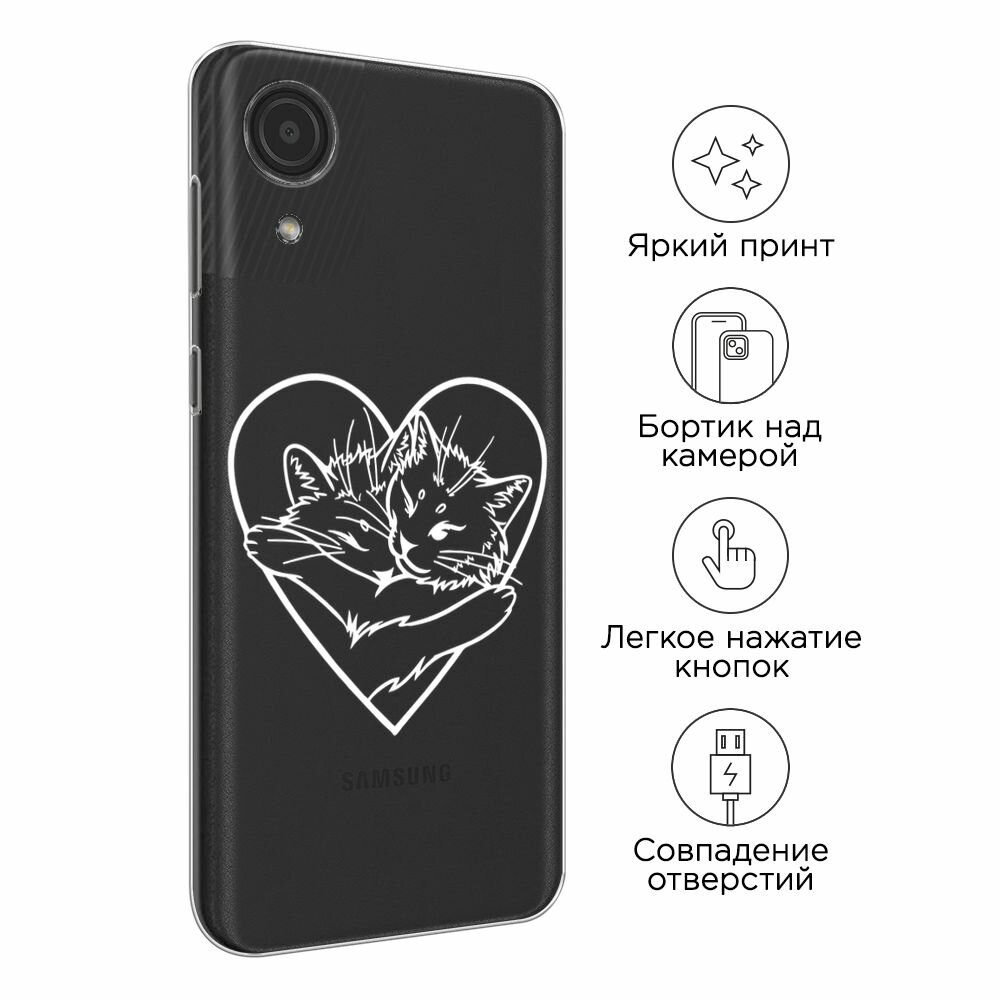 Чехол на Samsung Galaxy A03 Core с принтом "Влюблённые котики рисунок 2 - 14 февраля", прозрачный — фото 1