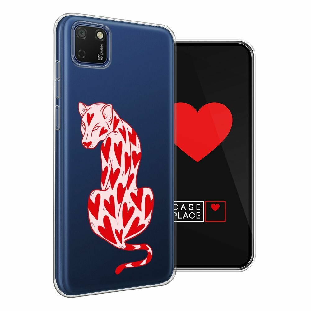 Чехол на Honor 9S/Huawei Y5p / Хонор 9S/Хуавей Y5p с принтом "Heart panther 2 - 14 февраля", прозрачный — фото 1