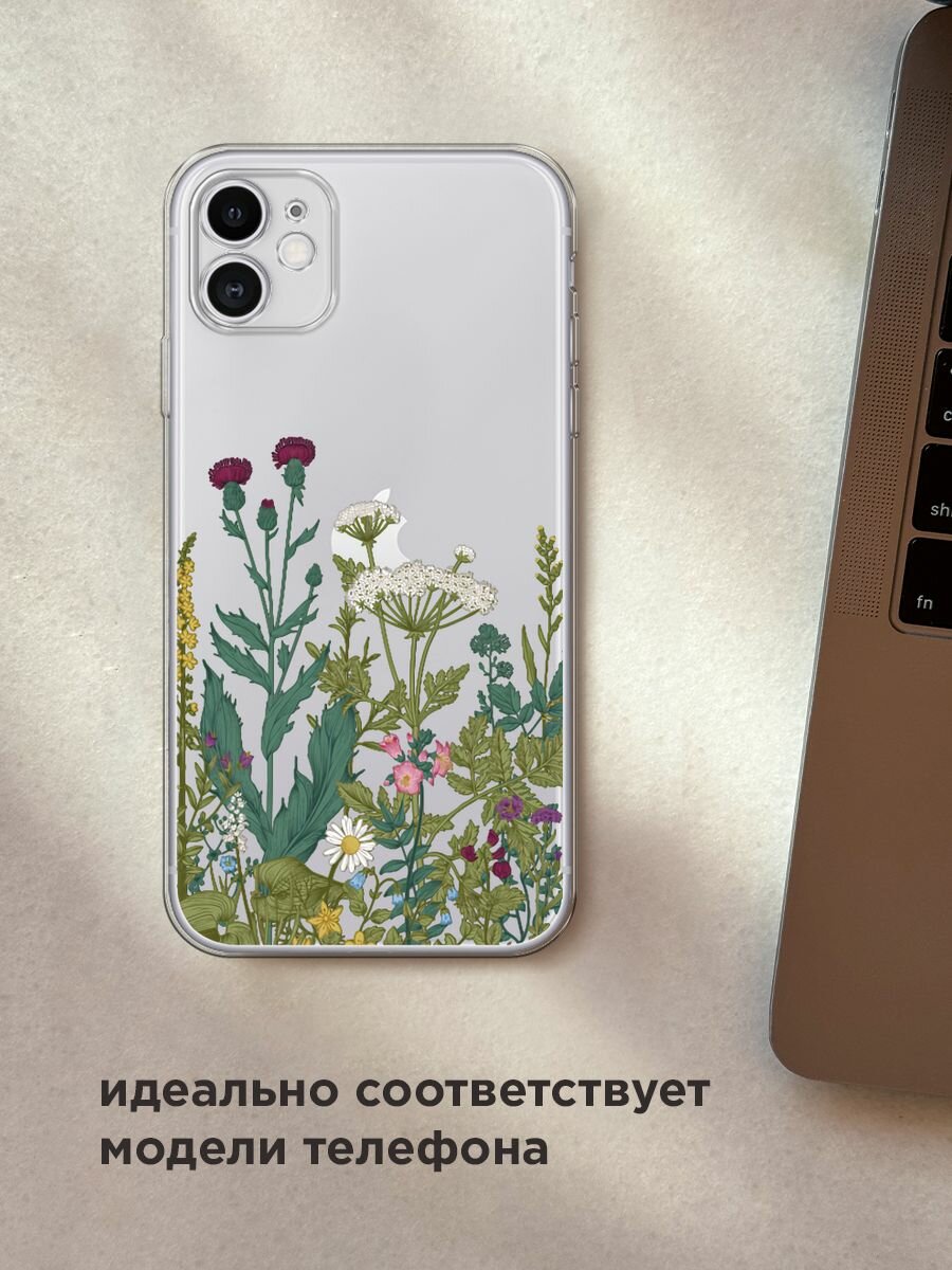 Чехол на Apple iPhone 11 / Айфон 11 с принтом "Дикие полевые цветы", прозрачный — фото 1