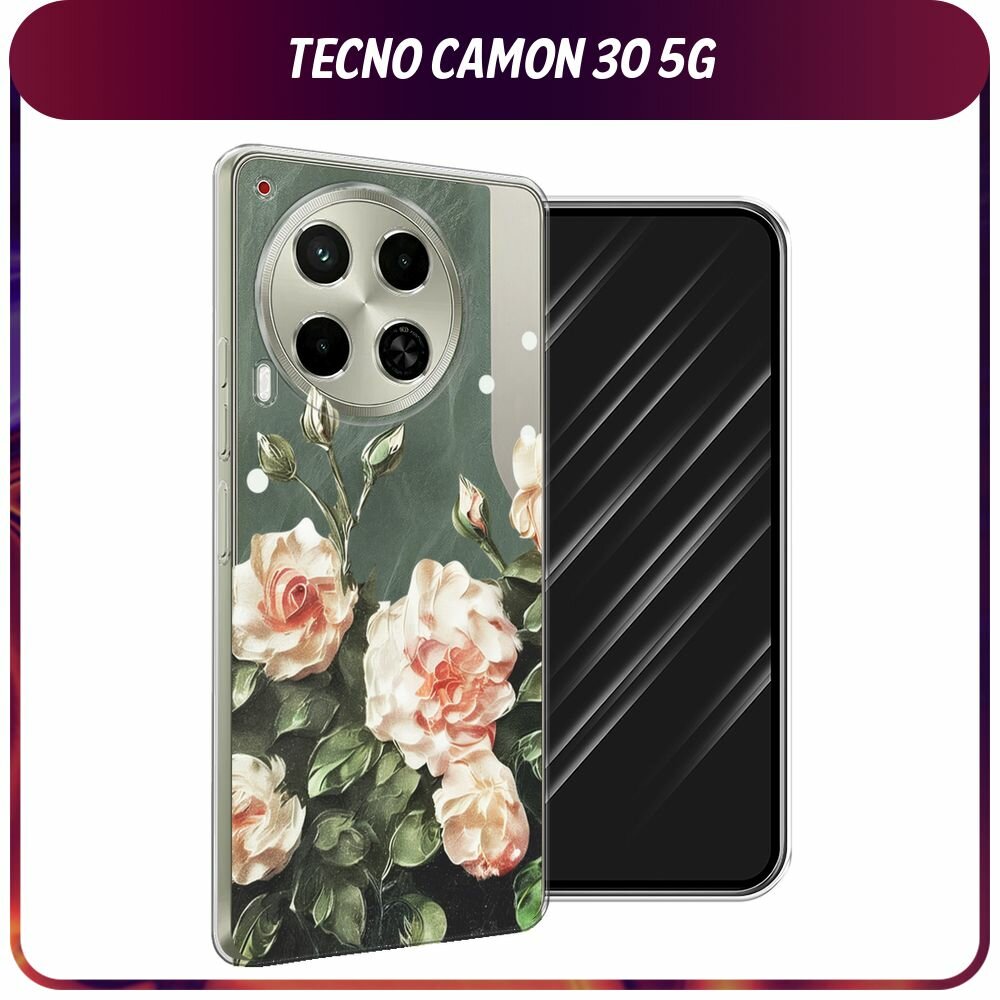 Чехол на Tecno Camon 30 5G / Текно Камон 30 5G с принтом "Цветочная картина 2", прозрачный
