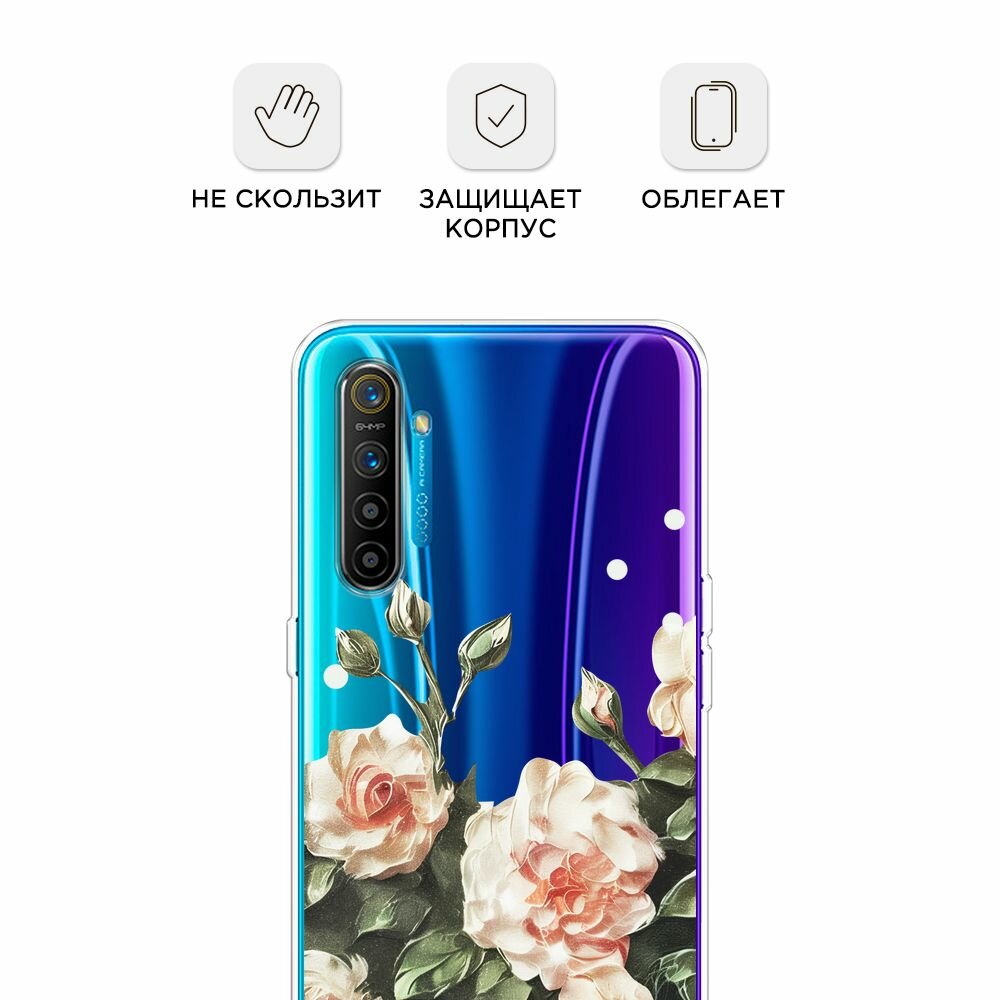 Чехол на Realme XT / Реалми XT с принтом "Цветочная картина 2", прозрачный — фото 1