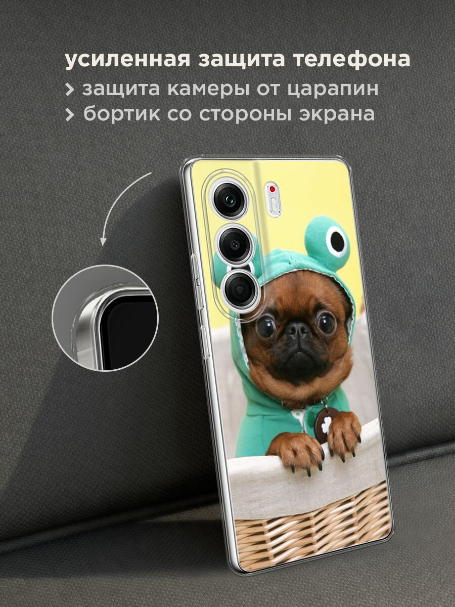Чехол на Tecno Camon 40 Pro 5G / Текно Камон 40 Про 5G с принтом "Собачка в шапке лягушки" — фото 1