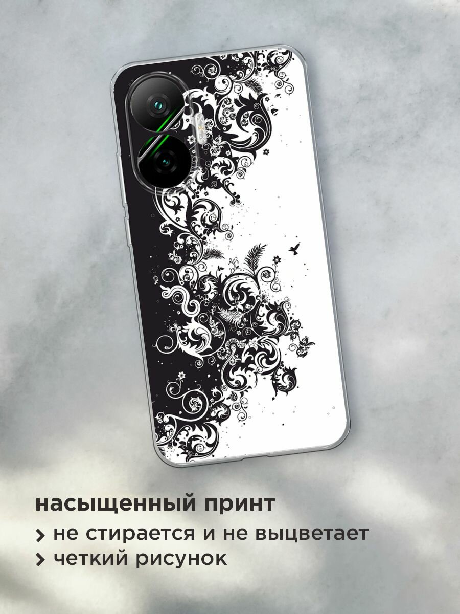 Силиконовый чехол на Poco F7 / Поко F7 с принтом "Черно белый узор" — фото 1