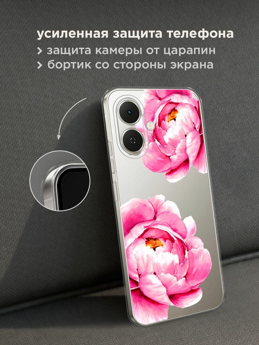 Чехол на Tecno Spark Go 2 / Текно Спарк Го 2 с принтом "Open peonies", прозрачный — фото 1