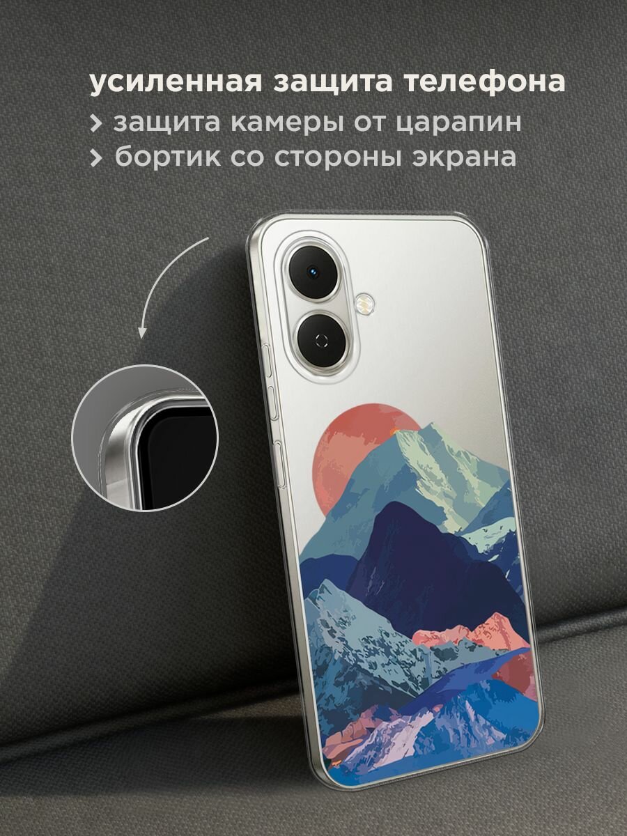 Чехол на Tecno Spark Go 2 / Текно Спарк Го 2 с принтом "Закат в снежных горах", прозрачный — фото 1